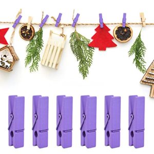 50pcs Purple Wooden Clothespins Mini Wood Paper Photo Clips Peg Pins Craft Clips for Wall Hanging Pictures Clothing Jewelry Items Home Party Wedding Decor