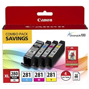 Canon PGI-280XL PGBK/CLI-281CMY, 50 Sheets PP-301 Combo Pack & 281 Black Ink Tank, Compatible to TR8520, TR7520, TS9120 Series