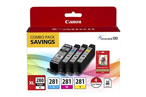 Canon PGI-280XL PGBK/CLI-281CMY, 50 Sheets PP-301 Combo Pack & 281 Black Ink Tank, Compatible to TR8520, TR7520, TS9120 Series