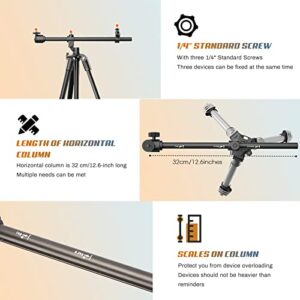 Phone Tripod, Lusweimi 67-inch Horizontal Tripod Stand with 360° Adjustable Ball Head and Wireless Remote for Camera/iPhone/Webcam, Tripod for Video Recording with Extended Arm/Clip Mount/Carry Bag