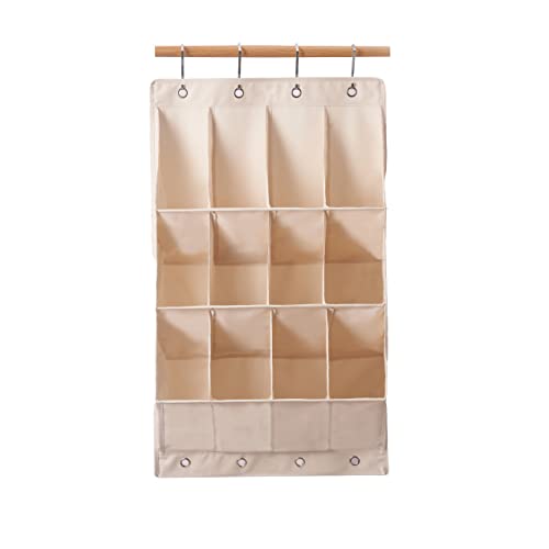 Wall Shoe Organizer With 4 Metal Hooks Over the Door Shoe Rack 12 pockets Hanging Shoe Organizer Wall Shoe Storage For toys sneakers hats and more Over The Door, Cream