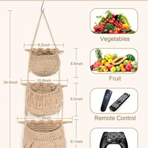 MOVNO Hanging Fruit Basket, Handmade Macrame Hanging Basket, Decorative Macrame Fruit Basket Hanging, Space Saving Boho Fruit Basket, Perfect for Kitchen/Room/Living Room Organization Storage