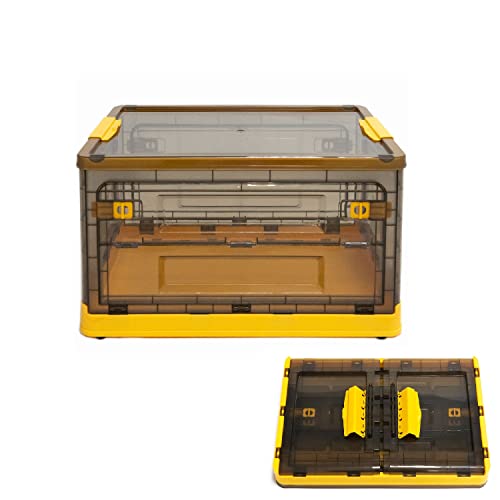 RAMGTW 52Qt/50L Stackable Folding Storage Box with Wheels and Lids - Closet Organizer- Stackable Toy Storage Box, Collapsible Plastic Bin with Handles and Clear Lids(Yellow)