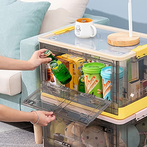 RAMGTW 52Qt/50L Stackable Folding Storage Box with Wheels and Lids - Closet Organizer- Stackable Toy Storage Box, Collapsible Plastic Bin with Handles and Clear Lids(Yellow)