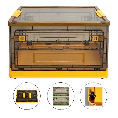 RAMGTW 52Qt/50L Stackable Folding Storage Box with Wheels and Lids - Closet Organizer- Stackable Toy Storage Box, Collapsible Plastic Bin with Handles and Clear Lids(Yellow)