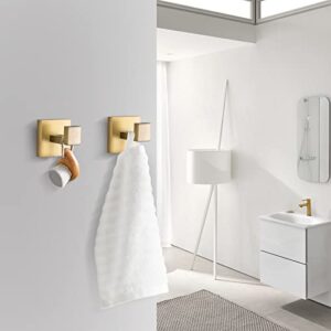 TURS Brushed Gold Towel/Robe Clothes Coat Hook Stainless Steel Square Shape Wall Mounted Hooks for Bath Kitchen Garage,2 Packs