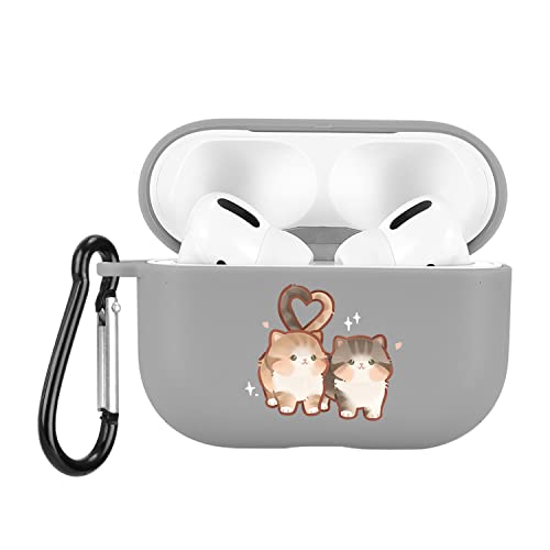 JOYLAND Love Cat Case Compatible with Airpods Pro Gray Soft TPU Cover, Supports Wireless Charging Shockproof Protective Case for Airpods Pro