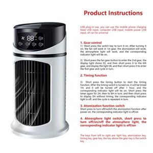 Portable Air Conditioner Fan Strong Air Flow Personal USB Air Cooler Fan RGB Colorful Light 5-Speed Multi-Function Timing Air Conditioning Fan Home Dormitory Office Desktop Humidification Electric Fan