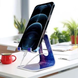 CreaDream Adjustable Cell Phone Stand, Marble Phone Stand, Cradle, Dock, Holder, Aluminum Desktop Stand Compatible with Phone 13 12 11 Pro Max Mini, Accessories Desk, All Mobile Phones - Nebula