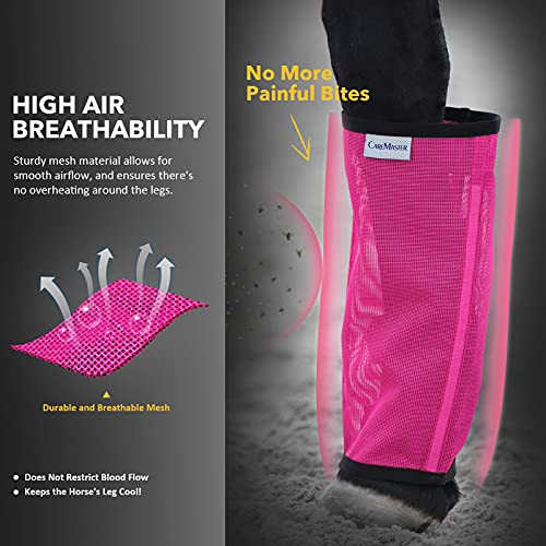 CareMaster Fine Mesh Fly Boots Loose Fitting & Non-Slip Horse Fly Leggings No More Horsefly Nuisance Greatly Reduce Stomping Breathable with Natural Air Flow (Set of 4) Magenta Medium