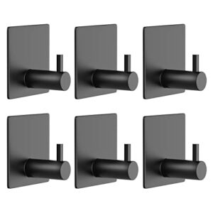 pmmasto adhesive hooks heavy duty stick on wall waterproof aluminum towel hooks door hooks adhesive towel hooks adhesive holders for hanging hat towel coat robe clothes bathroom bedroom 6pc (black)