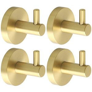 alise towel hook bathroom single robe hooks wall mount clothes hook for bedroom kitchen cloakroom door back cabinet,gdl3903g-4p sus304 stainless steel brushed gold pack of 4