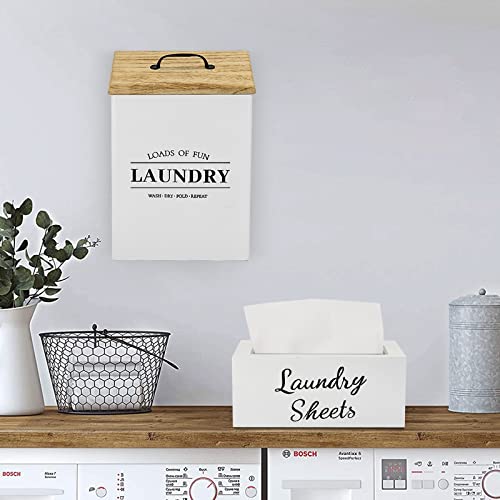 Unistyle Dryer Sheet Holder & Lint Bin Set,Wooden Dryer Sheet Dispenser,Magnetic Lint Bin for Laundry Room Organization and Storage,Fabric Softener Dispenser Laundry Pods Container for Laundry Decor