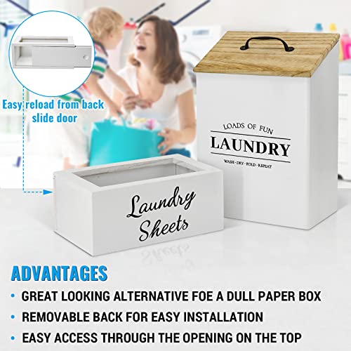 Unistyle Dryer Sheet Holder & Lint Bin Set,Wooden Dryer Sheet Dispenser,Magnetic Lint Bin for Laundry Room Organization and Storage,Fabric Softener Dispenser Laundry Pods Container for Laundry Decor