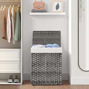 SONGMICS Laundry Hamper with Lid, 90L Laundry Basket with 2 Removable Liner Bags & 6 Mesh Bags, Poly Rattan Laundry Hamper Bathroom, 13 x 18.1 x 23.6 Inches, Gray ULCB251G01