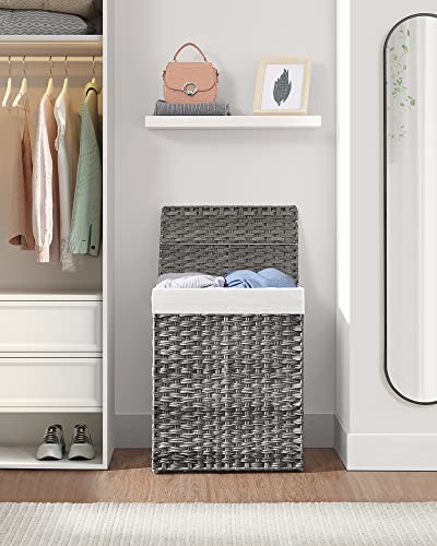 SONGMICS Laundry Hamper with Lid, 90L Laundry Basket with 2 Removable Liner Bags & 6 Mesh Bags, Poly Rattan Laundry Hamper Bathroom, 13 x 18.1 x 23.6 Inches, Gray ULCB251G01