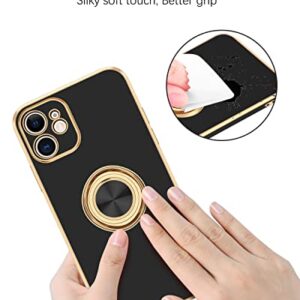 BENTOBEN iPhone 12 Case, Slim Lightweight 360° Ring Holder Kickstand Support Car Mount Shockproof Women Men Non-Slip Protective Case for iPhone 12 6.1", Black/Gold