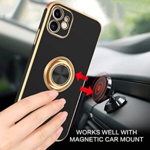 BENTOBEN iPhone 12 Case, Slim Lightweight 360° Ring Holder Kickstand Support Car Mount Shockproof Women Men Non-Slip Protective Case for iPhone 12 6.1", Black/Gold