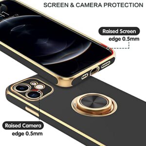 BENTOBEN iPhone 12 Case, Slim Lightweight 360° Ring Holder Kickstand Support Car Mount Shockproof Women Men Non-Slip Protective Case for iPhone 12 6.1", Black/Gold