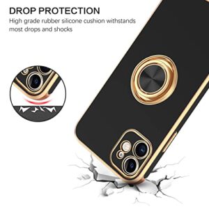 BENTOBEN iPhone 12 Case, Slim Lightweight 360° Ring Holder Kickstand Support Car Mount Shockproof Women Men Non-Slip Protective Case for iPhone 12 6.1", Black/Gold