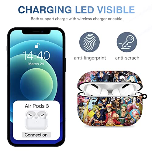 AOUDHOI Anime Characters Airpods Pro Case Compatible with AirPods Pro Full Protective Shockproof Wireless Earphone Case with Key Chain Headphone Case for Teens Adults -1