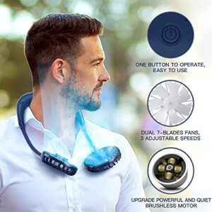 Portable Neck Fan, 24 Working Hours Rechargeable Battery Operated Fan with a Charger for 2x2600 mAh Battery, Personal Fan Hands Free Wearable Hanging Around Neck Fans for Travel Gardening Cooking