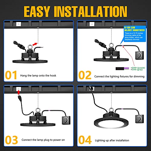 2Pack 200W UFO LED High Bay Lights 5000K Daylight Super Bright 34658LM Dimmable 0-10V Commercial Shop Lighting Fixture 100-277V with 5'Cable US Plug Warehouse Light IP65 Waterproof Workshop Area Lamp