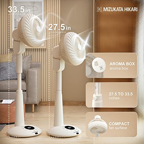 MIZUKATA HIKARI Versatile Air Circulator Floor Standing Fan with Remote, 2022 Nature Breath Portable Pedestal Fan, 12 Speeds, Night Light, Aroma Box, for Indoor, Outdoor, White.