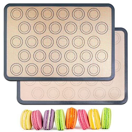 Silicone Baking Mat - HOOMIL Set of 2 Reusable Macaroon Baking Mats, Heat Resistant Food Grade Cooking Bakeware Mats for Pizza, Cookies, Bread and Pastry