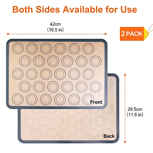 Silicone Baking Mat - HOOMIL Set of 2 Reusable Macaroon Baking Mats, Heat Resistant Food Grade Cooking Bakeware Mats for Pizza, Cookies, Bread and Pastry