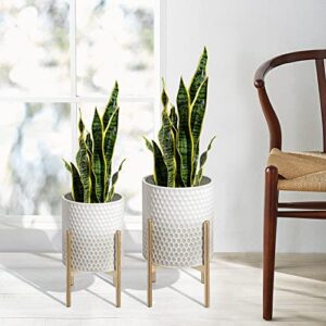 Oakrain Mid Century Planters for Indoor Plants, Set of 2, Modern Decorative Metal Planter Pots for Living Room, Office, Garden or Balcony, Gray and White Gradient Planter with Stand, 8 inch & 10 inch