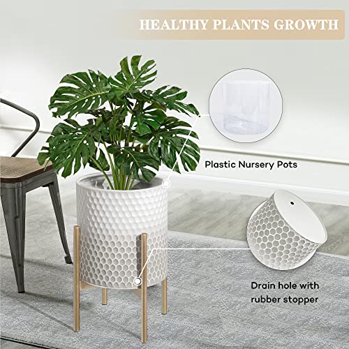 Oakrain Mid Century Planters for Indoor Plants, Set of 2, Modern Decorative Metal Planter Pots for Living Room, Office, Garden or Balcony, Gray and White Gradient Planter with Stand, 8 inch & 10 inch