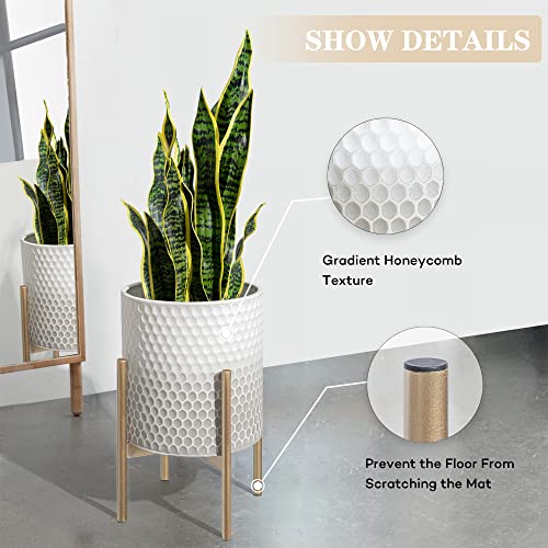 Oakrain Mid Century Planters for Indoor Plants, Set of 2, Modern Decorative Metal Planter Pots for Living Room, Office, Garden or Balcony, Gray and White Gradient Planter with Stand, 8 inch & 10 inch