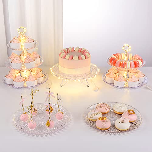 NWK Crystal Clear Cake Stand with Light Strings 5 Piece Perfect for Wedding Birthday Baby Shower Party Clear