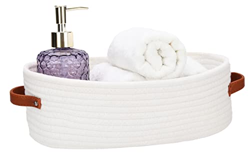 HLWDFLZ Bathroom Countertop Organizer Basket, Cotton Rope Woven Storage Basket Toilet Paper Decorative Basket for Bathroom, Bedroom, Living Room, Entryway (Off White)