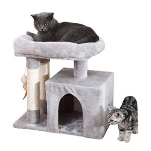 louscipets cat tree scratching post for indoor cats, 20-inch cat condo with platform, cat tower cat furniture activity center play house grey for kittens, m size