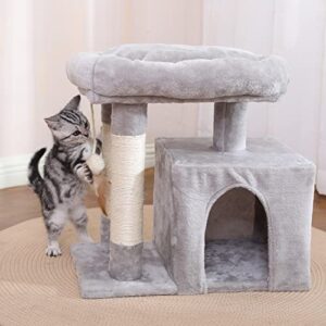 LOUSCIPETS Cat Tree Scratching Post for Indoor Cats, 20-inch Cat Condo with Platform, Cat Tower Cat Furniture Activity Center Play House Grey for Kittens, M Size