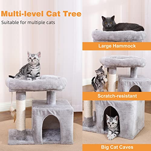 LOUSCIPETS Cat Tree Scratching Post for Indoor Cats, 20-inch Cat Condo with Platform, Cat Tower Cat Furniture Activity Center Play House Grey for Kittens, M Size