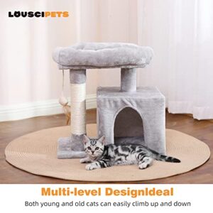 LOUSCIPETS Cat Tree Scratching Post for Indoor Cats, 20-inch Cat Condo with Platform, Cat Tower Cat Furniture Activity Center Play House Grey for Kittens, M Size