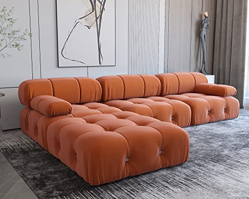 Sdorens Modern Velvet Sectional Sofa, L Shape Minimalist Modular Sofa Couch, Convertible Sofa Couch for Living Room, Apartment