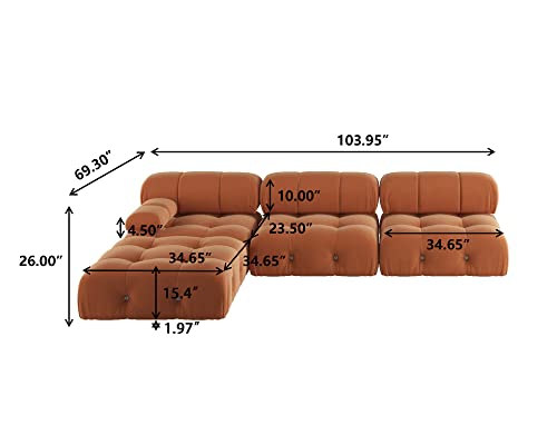 Sdorens Modern Velvet Sectional Sofa, L Shape Minimalist Modular Sofa Couch, Convertible Sofa Couch for Living Room, Apartment