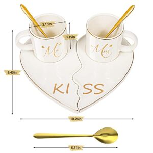 Coffee Mugs Mug Sets Demitasse Cups Mr and Mrs with Kiss Tray Wedding Engagement Bridal Shower or Couples Anniversary Valentines Christmas Gifts -Ceramic Marble Coffee Mug -White