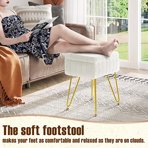 Greenstell Vanity Stool Chair Faux Fur with Storage, 15.7"L x 11.8"W x 19.4"H Soft Ottoman 4 Metal Legs with Anti-Slip Feet, Furry Padded Seat, Modern Multifunctional Chairs for Makeup, Bedroom White