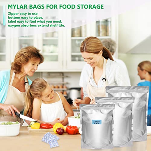 60 Pack 1 Gallon Mylar Bags with Oxygen Absorbers 400CC (7 Packs of 10 PCS) and Labels, Total 9.5Mil Thick Food Grade Mylar Bags for Food Storage 1 Gallon 10x14 Inch Zipper Bags Resealable SENDGREEN