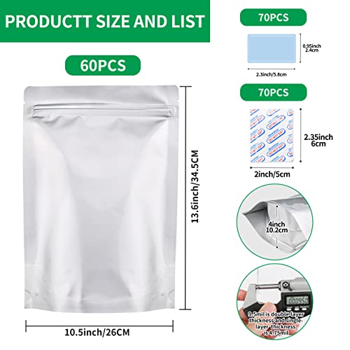 60 Pack 1 Gallon Mylar Bags with Oxygen Absorbers 400CC (7 Packs of 10 PCS) and Labels, Total 9.5Mil Thick Food Grade Mylar Bags for Food Storage 1 Gallon 10x14 Inch Zipper Bags Resealable SENDGREEN