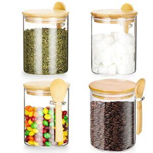 4pack-18.5oz,glass jars containers with bamboo airtight lid & spoon, food storage canister, clear glass canisters for cookie, candy, coffee, sugar, matcha tea, flour, nuts & more