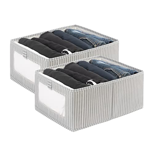 (2 Packs) Large Storage Box|Folding Storage Basket|For Organizing Closets, Home Offices, Clothing Racks, Nursery Toys|Decorative Large Closet Organizer (Grey/vertical stripe)