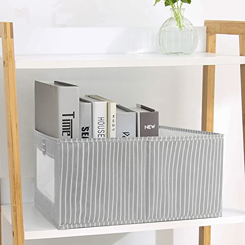 (2 Packs) Large Storage Box|Folding Storage Basket|For Organizing Closets, Home Offices, Clothing Racks, Nursery Toys|Decorative Large Closet Organizer (Grey/vertical stripe)