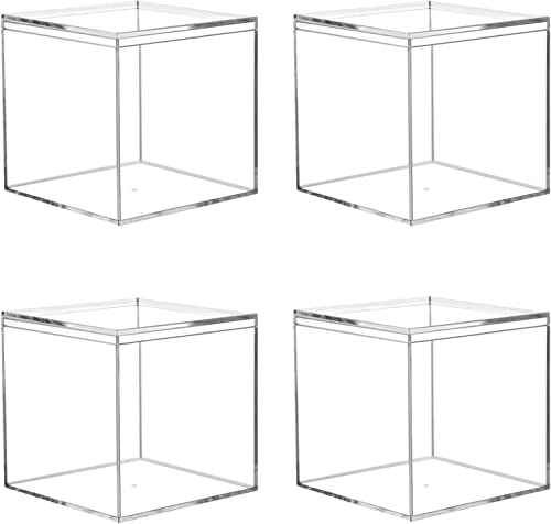 Hewomate Acrylic Boxes for Display, 3.3x3.3x3.3 Inches 4 Pack Clear Plastic Acrylic Favor Boxes, Small Acrylic Box with Lid, Square Cube Storage Containers for Candy Jewelry Pill and Tiny Item