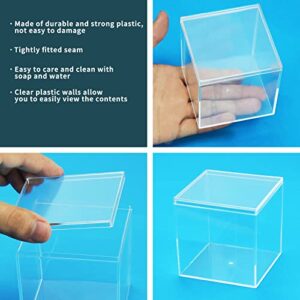 Hewomate Acrylic Boxes for Display, 3.3x3.3x3.3 Inches 4 Pack Clear Plastic Acrylic Favor Boxes, Small Acrylic Box with Lid, Square Cube Storage Containers for Candy Jewelry Pill and Tiny Item